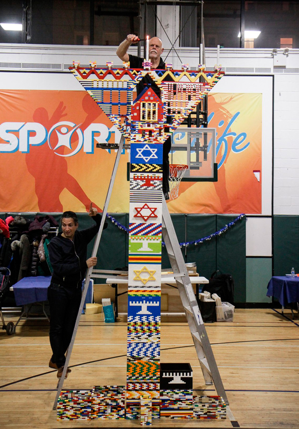Building blocks of faith: Shorefront Y builds Lego menorah for Hanukkah ...