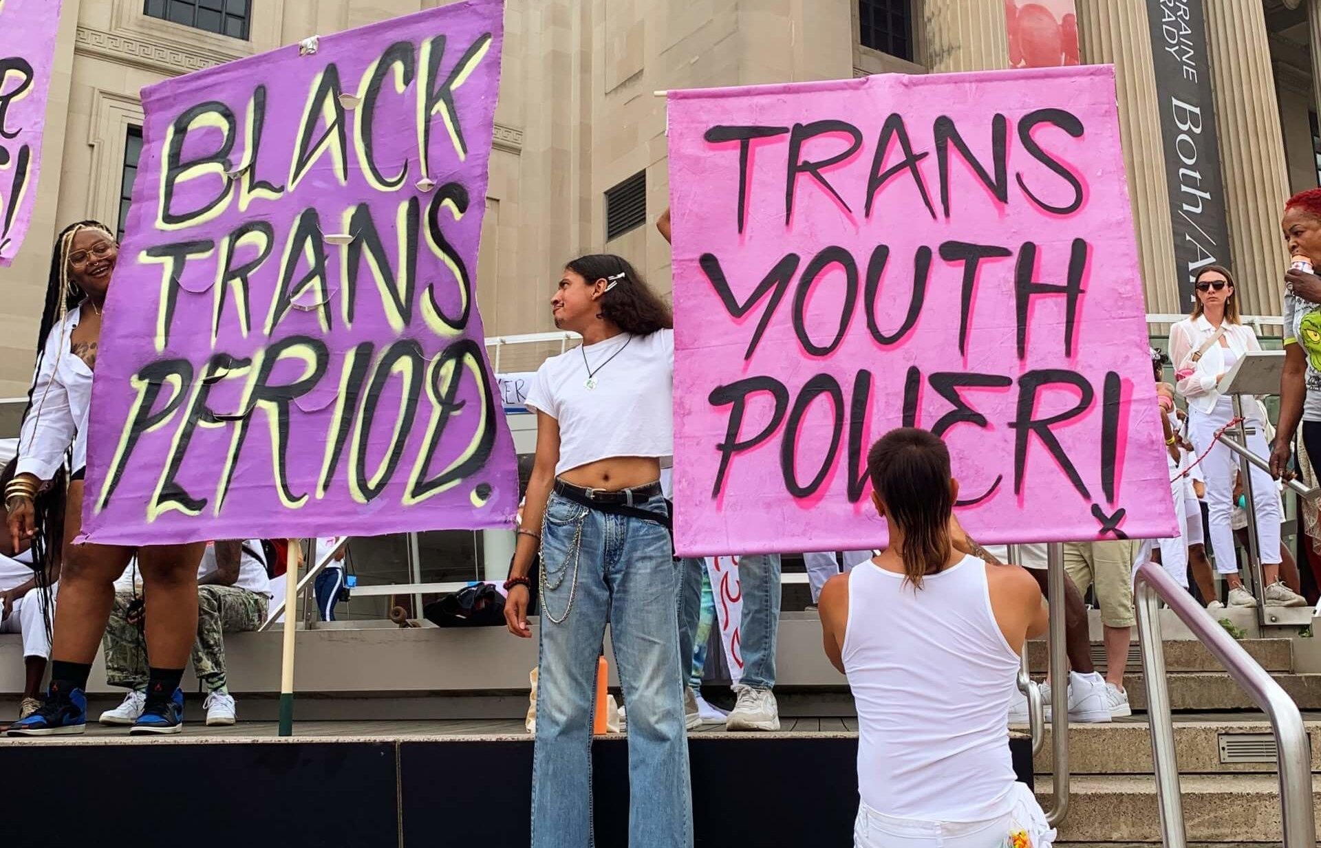 Thousands rally for rights of trans youth outside Brooklyn Museum ...