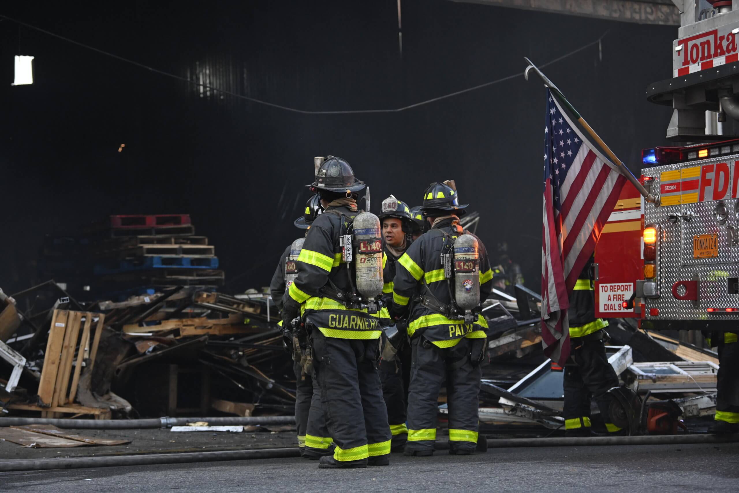 Three-alarm fire ravages Bushwick factory, injures one firefighter ...